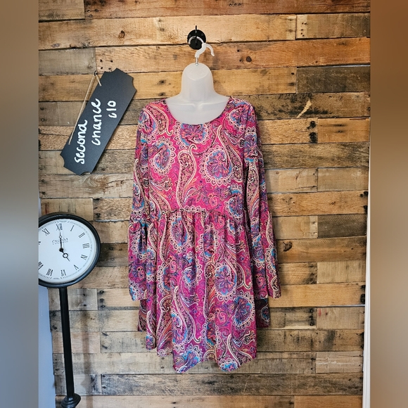 Adrienne | Dresses | Saleadrienne Womens Hot Pink Paisley Sheer Ruffle ...